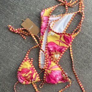 Samiol | Swim | Samiol High Leg Bikini Set Yellow Pink Floral Nwt Size ...